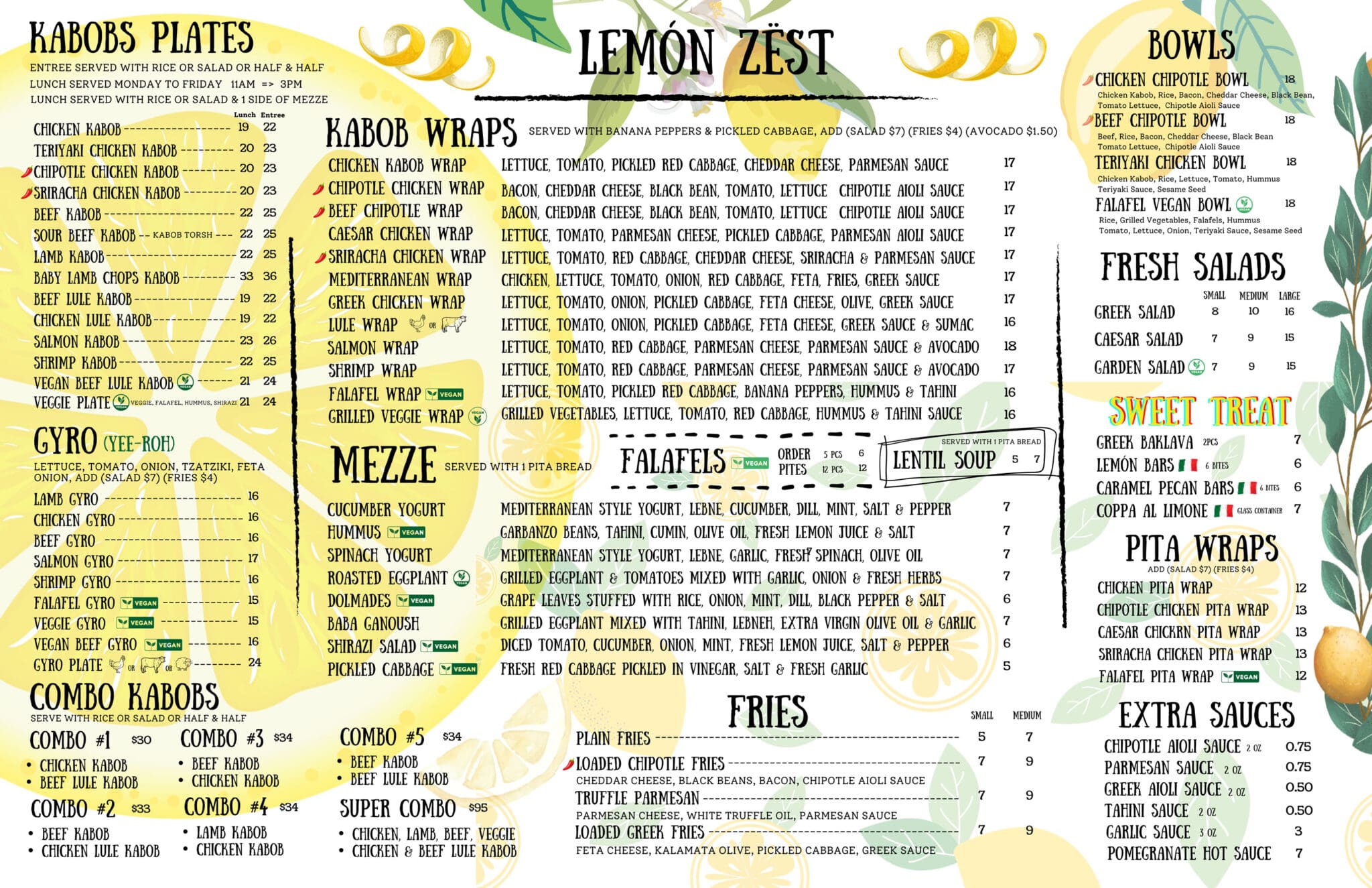 Menu - Lemon Zest Cafe & Restaurant - Portfolio